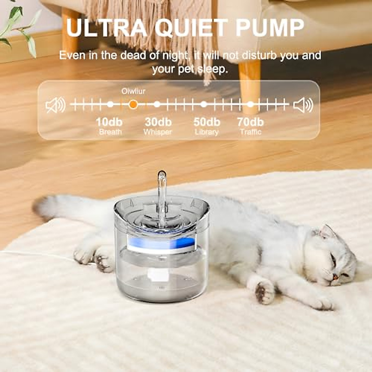 Cat Water Fountain, 67oz / 2L Automatic Dog Water Dispenser, Super Silent, Transparent Water Tank Pet Fountain for Cats Dogs Multiple Pets (with External Sensor)