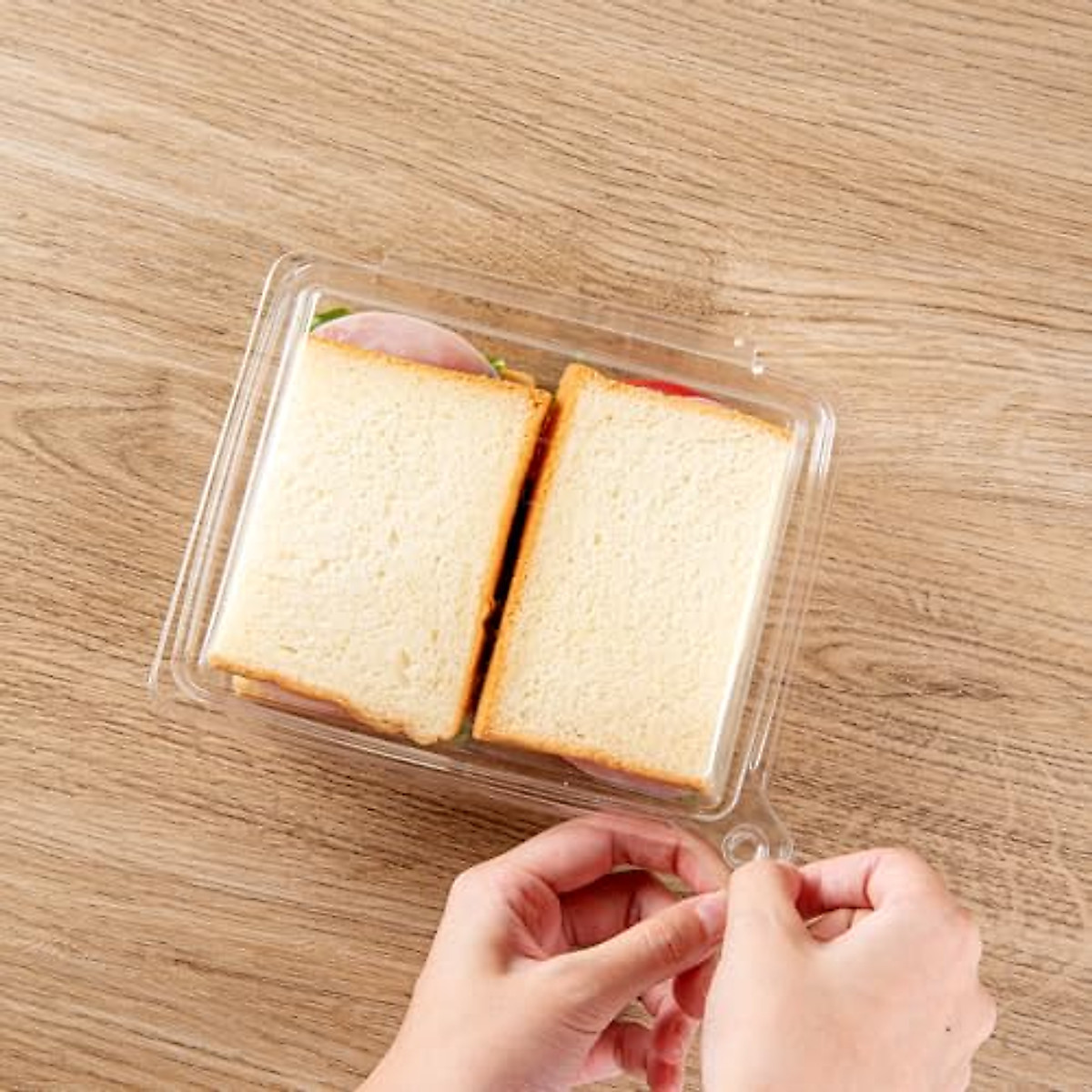 Restaurantware Tamper Tek 6.8 x 5.7 x 1.7 Inch Rectangle Take Out Containers 100 Durable Sandwich To-Go Containers - Tamper-Evident Freezable Clear Plastic Sandwich Containers With Hinged Lids