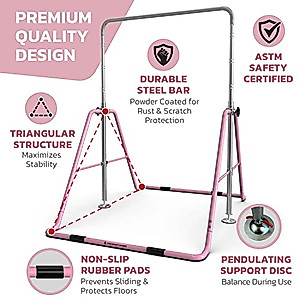 CINCINNATI GAMES KipMaster Adjustable Gymnastic Kip Bar, Gymnastic Bars for Home, 4 Adjustable Heights, Superior 3-Point Stability Training Monkey Bars for Kids