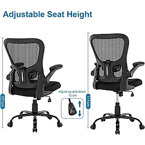 ZLchair Office Chair Ergonomic Desk Chair, Mesh Computer Home Office Desk Chairs with Adjustable Lumbar Support and Flip-up Armrests, Swivel Comfy Task Executive Chair, Black