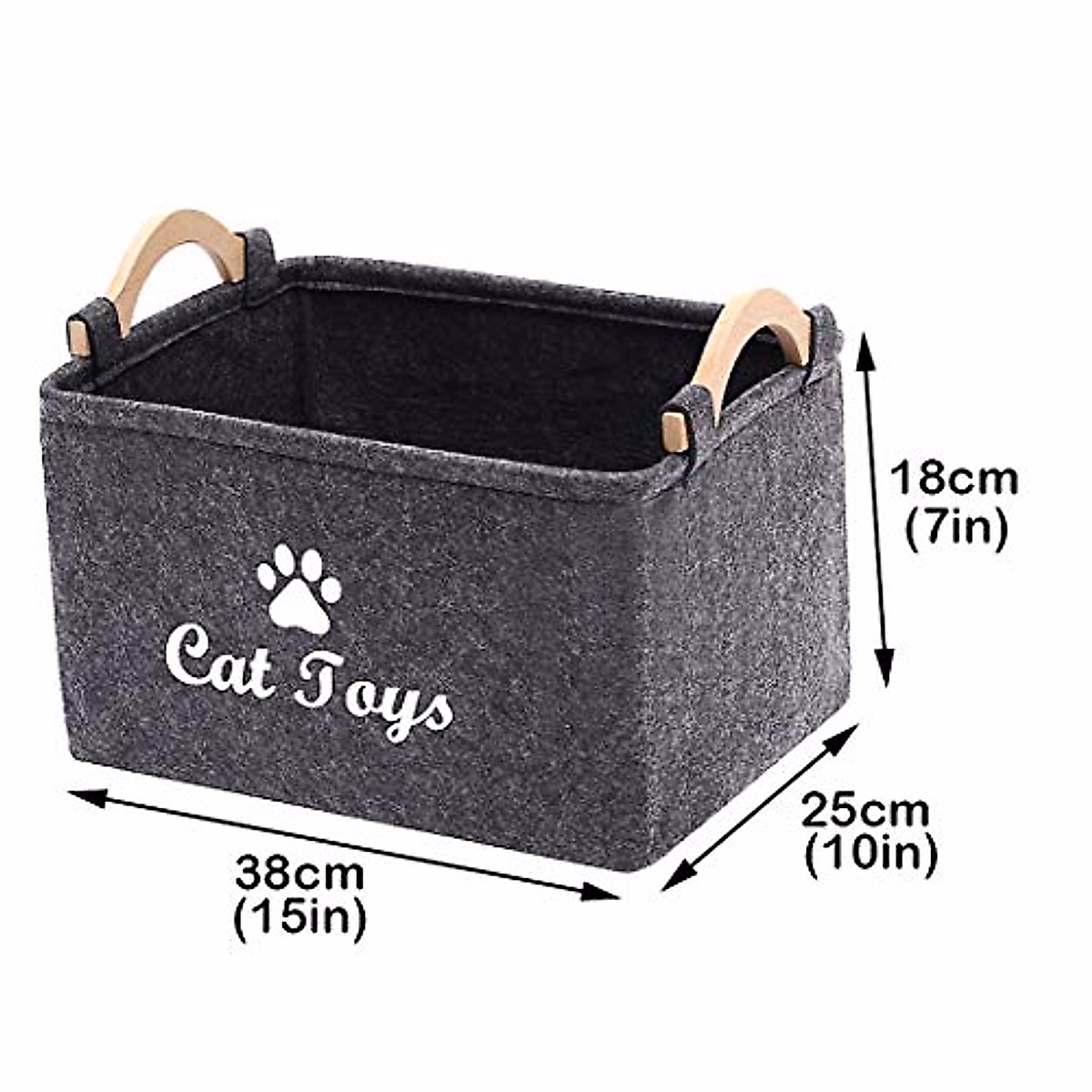 Geyecete CAT Toys Storage Bins - with Wooden Handle,Collapsible Pet Supplies Storage Basket Pet supplies storage Basket/Bin Kids Toy Chest Storage Trunk-CAT (Grey)