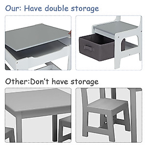 Kinfant Kids Table and Chair Set, Toddler Table and Chairs Set with Double Side Detachable Tabletop for Preschool Playroom Kindergarten (Gray)