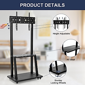Maiproo Mobile TV Cart Rolling Floor Stand for 32-70 Inch LCD LED OLED Flat Panel Screens Smartboard Movable Holds up to 100lbs with Shelf Locking Wheel Height Ajustable Heavy-Duty