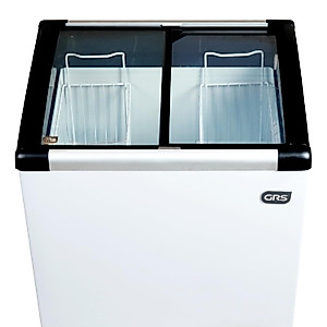 GRS Glass Door Small Chest Freezer - 4.13 Cubic Feet Small Deep Freezer with LED Light and 2 Removable Baskets, Mini Freezer Ideal for Ice Cream and Frozen Novelties