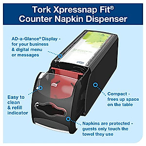 Tork Xpressnap Fit® Counter Napkin Dispenser Black N14, Signature Range, One-at-a-time Dispensing, 5.6" x 4.8" x 12.8", 7432000