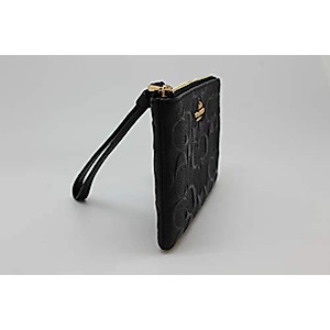 Coach Signature Embossed Leather Corner Zip Wristlet Clutch Black F30049