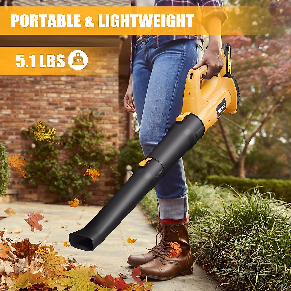 Takuoo Cordless Leaf Blower, 450CFM 150MPH 21V Electric Leaf Blower with 2 x 4.0Ah Battery and Charger, 6 Speed Portable Lightweight Small Blower for Lawn Care Sweeping Snow, Yard, Garden, Patio