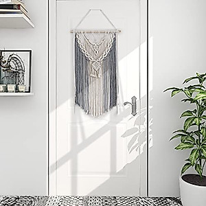 Shampsen Macrame Hanging Shelf Grey Floating Shelves Rope Shelf for Wall Hanging Plants Grey Boho Decor for Bedroom Living Room, Gift for Housewarming, 1 Tier