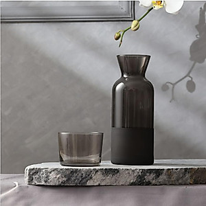 Rakle Bedside Water Carafe – 23.6oz Water Carafe and Glass – Black Colored Glass Water Pitcher for Nightstand, Bedroom, Bathroom – Glass Water Carafe/Mouthwash Container for Water, Lemonade, Juice