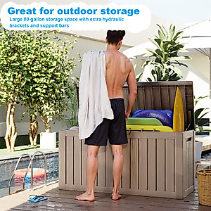 MAIUSCOLI 80 Gallon Waterproof Outdoor Storage Box,Resin Deck Box,Lockable Outside Storage Box Container for Patio Furniure,Garden,Pool Tools (80 Gallon,Light Brown)
