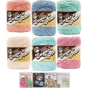 Lily Sugar n' Cream Variety Assortment 6 Pack Bundle 100% Cotton Medium 4 Worsted with 4 Patterns (Asst 62)