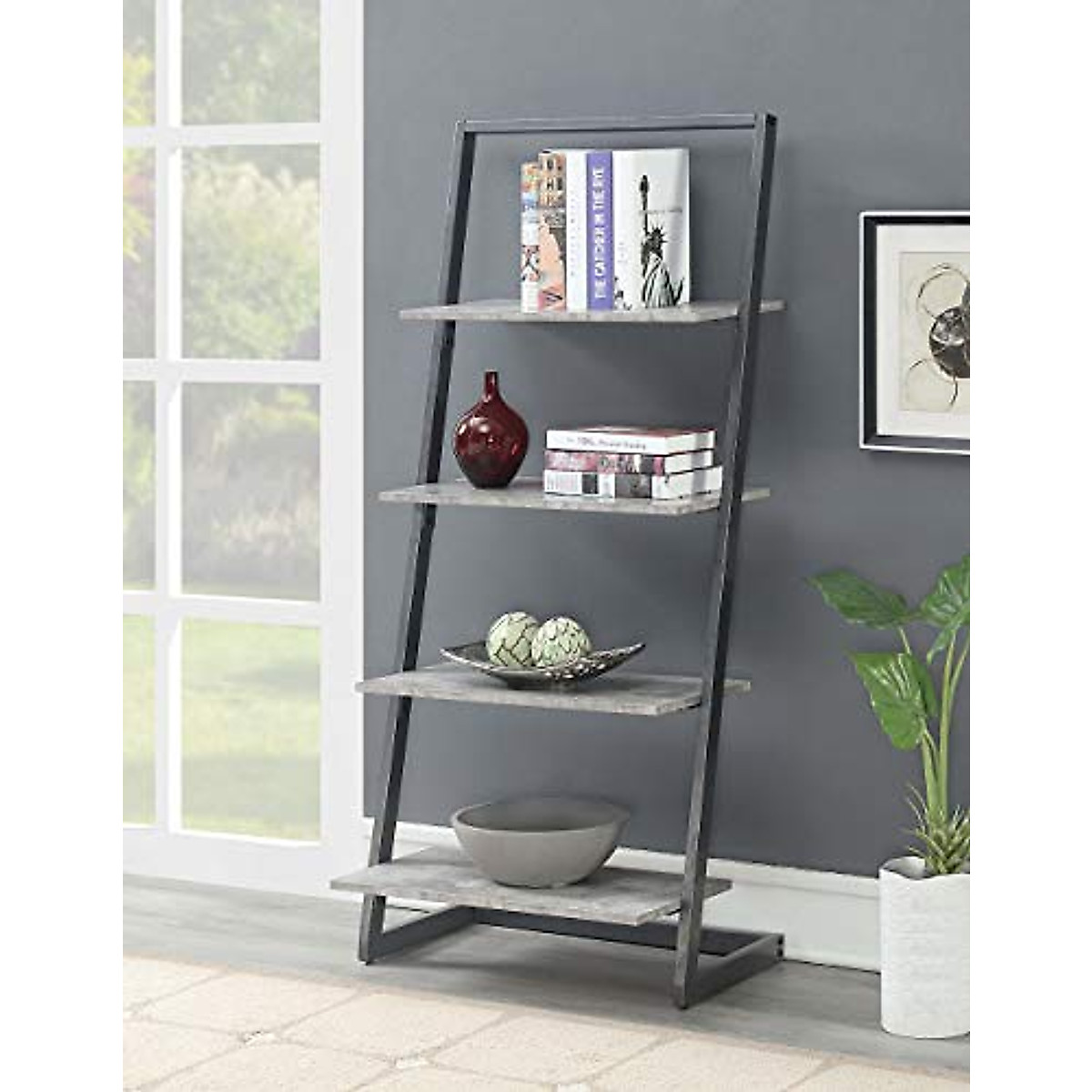 Convenience Concepts Graystone 4 Tier Ladder Bookcase / shelf, Faux Birch / Slate Gray Frame