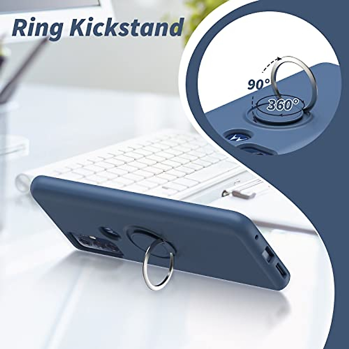 for Motorola Moto G Play 2023 | G Power 2022 | G Pure 2021 Case: with 2 Pack Tempered Screen Protector & Built in 360° Adjustable Ring Kickstand Shockproof Protection Soft TPU Silicone Phone Cover