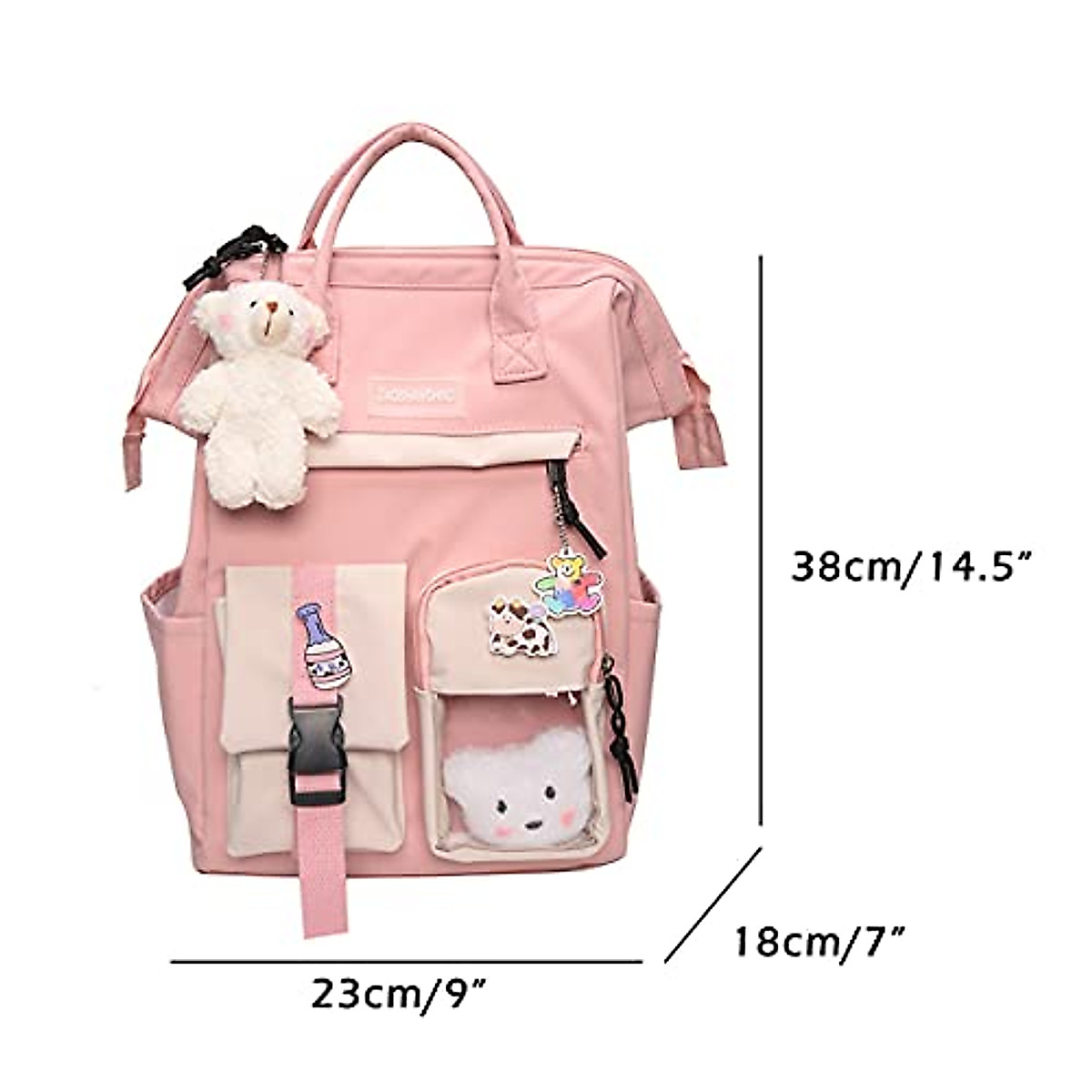 CM C&M WODRO Kawaii Backpack for Girls Women with Pin Bear Accessories Cute College High School Backpack Laptop Bookbag Pink