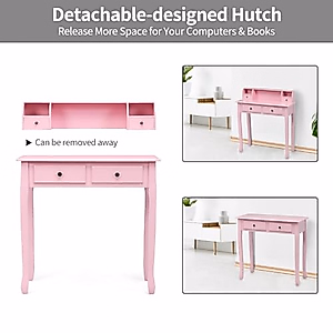 Giantex Writing Desk with 4 Drawers, Removable Floating Organizer 2-Tier Mission Home Computer Vanity Desk for Apartment Small Space (Pink)