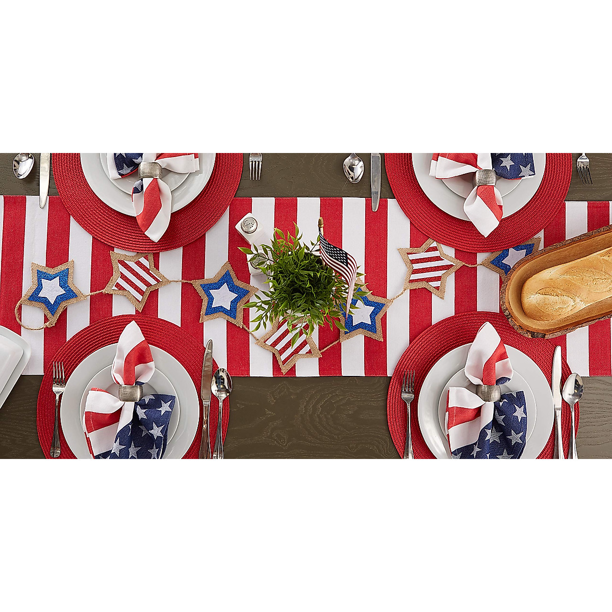 DII 4th of July Stars & Stripes Tabletop Collection Table Runner, 14x72, Red, White, & Blue
