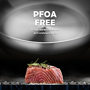 12 inch Tri-Ply Stainless Steel Pan,PFOA&PTFE Free Skillets,Chef's Pans,Dishwasher and Oven Safe Cookware, Works on Induction,Ceramic and Gas Cooktops