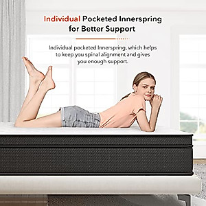 Sweetnight King Mattress, 10 Inch King Size Hybrid Mattress, Gel Bamboo Charcoal Mattress with Individually Wrapped Spring for Motion Isolation & Cool Sleep, Siesta