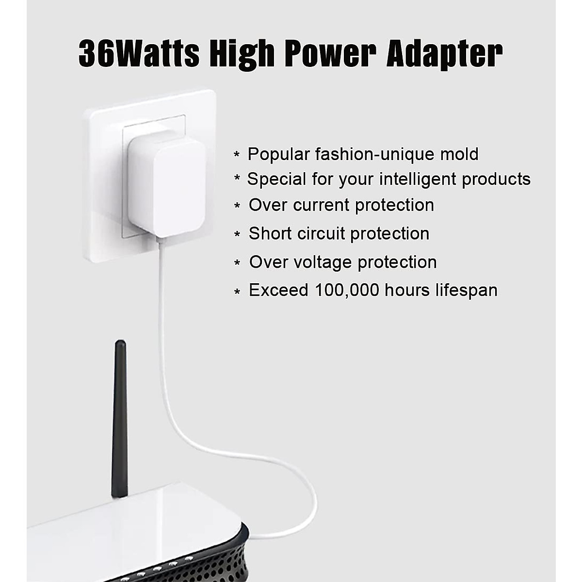 12v 3A Power Supply AC Adapter, GXILEE UL Listed 12 Volt 3 Amp Power Supply for DC 12v LED Light, Security Camera, Come with 5.5mm x 2.1mm Connector Plug Adapter(5Ft White AC Adapters, 36 Watt Max)