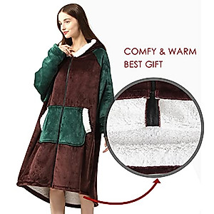 Marquess Oversized Wearable Blanket Microfiber & Sherpa Hoodie For Men/Woman | Soft Warm Fleece Hooded Blanket Sweatshirt with Large Pockets, One Size Fits All (BROWN&GREEN)