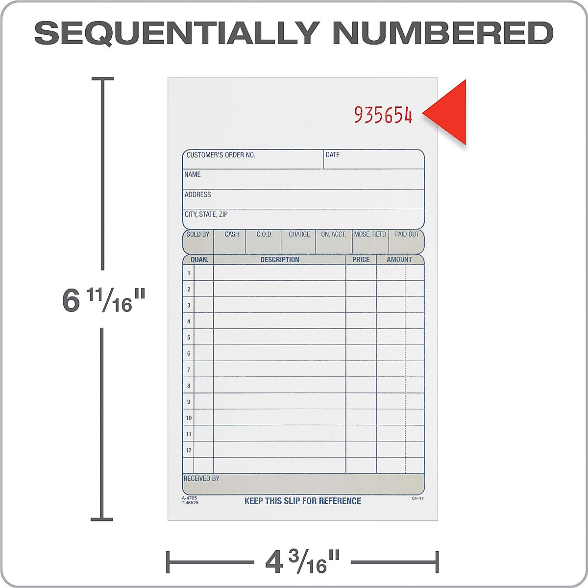 Adams Sales Order Book, 2-Part, Carbonless, White/Canary, 4-3/16 x 7-3/16 Inches, 50 Sets per Book (DC4705)