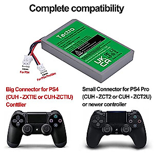 Tectra 2-Pack LIP1522 Battery for Sony Playstation 4 PS4 Slim Pro Dualshock 4 CUH-ZCT1E CUH-ZCT1H CUH-ZCT1U CUH-ZCT2 CUH-ZCT2U Wireless Controller (Big and Small Plug)