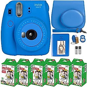 FujiFilm Instax Mini 9 Instant Camera + Fujifilm Instax Mini Film (60 Sheets) Bundle with Deals Number One Accessories Including Carrying Case, Selfie Lens, Photo Album (Cobalt Blue)