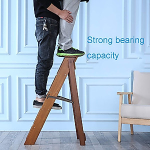 LUCEAE Step Stool Wooden Folding Step Stool Portable Wide Tread Non-Slip Step Chair,Multi-Purpose Step/Stair Chair Home Library 5 Step Closet/Bedroom/Closet/Gardening Tools