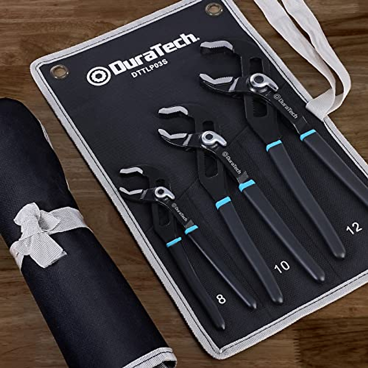 DURATECH Groove Slip Joint Set, Water Pump Pliers Set, V-Jaw Tongue and Quick Release Plumbing Pliers, 8-inch, 10-inch, 12-inch, CR-V Steel, Organized in Pouch