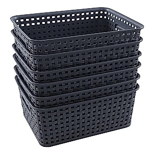 Ggbin 6-Pack Woven Plastic Storage Basket, Pantry Organizer Basket Bins, Gray