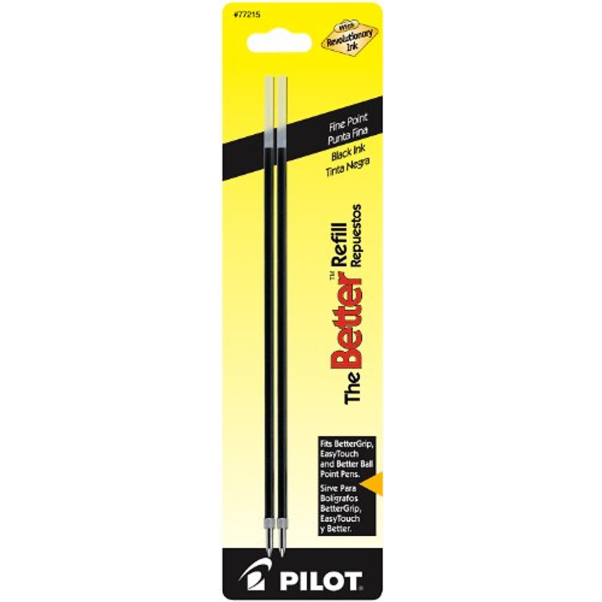 PILOT Ballpoint Ink Refills for Better or EasyTouch Stick Pens, Fine Point, Black Ink, 2-Pack (77215)