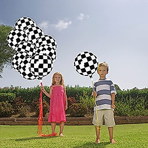 Checkered Balloons 12pcs Racing Party Decorations Supplies 18inch Racing Car Balloons Checkerboard Mylar Balloons Black and White Checkered Balloons for Race Car Birthday Party Supplies