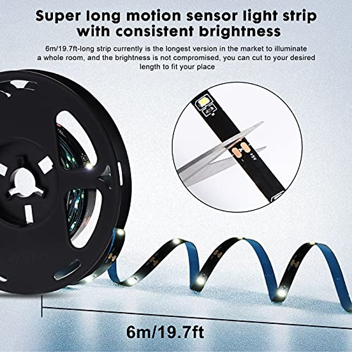 Megulla 3.5m/11.5ft Motion Sensor Gun Safe Lights, Gen3 Rechargeable Battery Motion Activated Black LED Strip with Timer and Dimmer for Dark Corners, Closets, Under Cabinets -Daylight White, 5000K