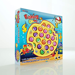 Haktoys Fishing Game for Kids and Toddlers - Rotating Fish Board with 21 Fish, 4 Poles, and Music On/Off Switch for Quiet Play Option - Fun Educational Toy for Boys & Girls