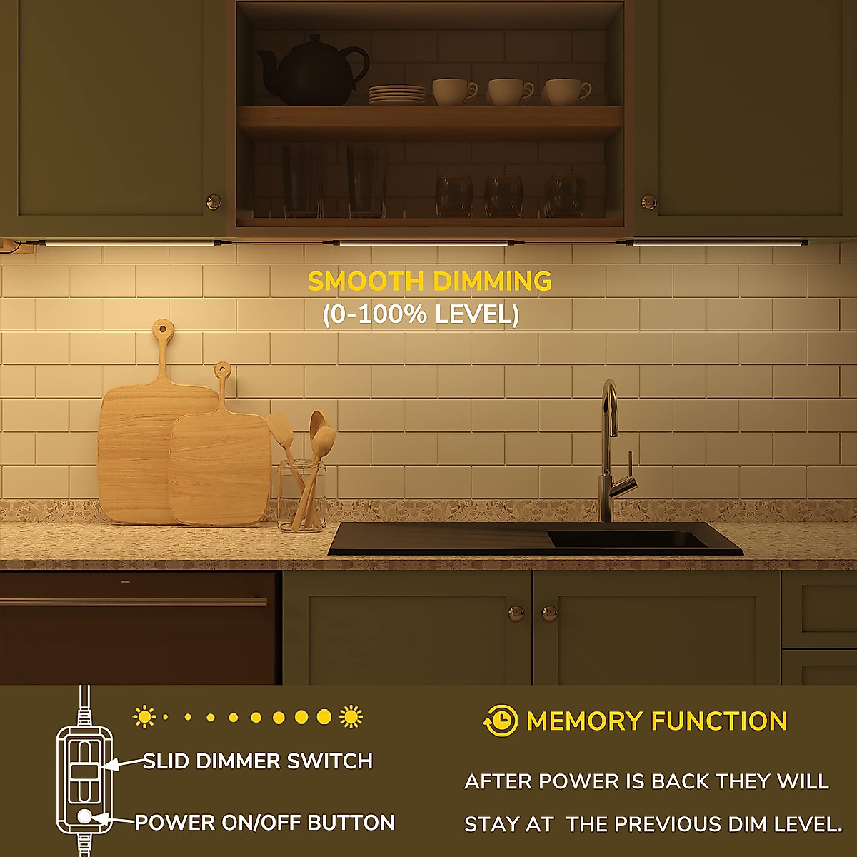 GETINLIGHT 12-inch Plug-in LED Under Counter Lights for Kitchen, Soft White 3000K, Pack of 6, IN-0110-26-SN