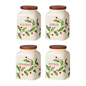 Lenox 895048 Holiday Baking Spice Jars, Set of 4, Christmas Theme