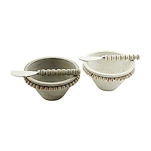 Mud Pie White Beaded Wood DIP Bowl Sets, 3" x 5 1/2" Dia | Spreader 6"