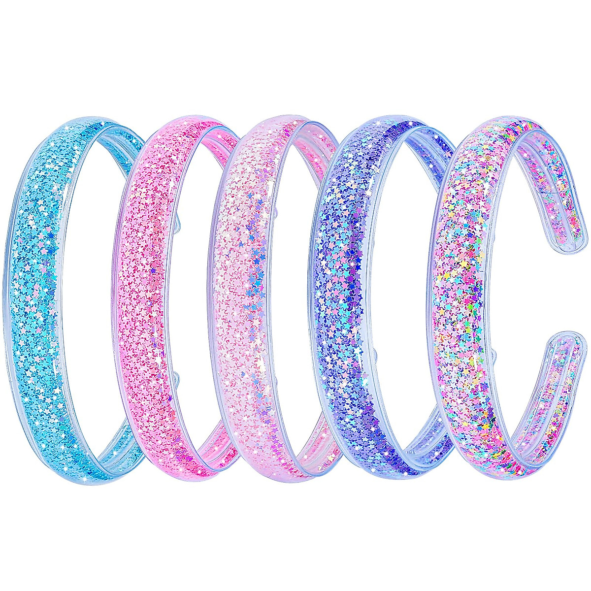 YQC Glitter Headbands for Girls -5Pcs Cute Sparkly Headband for Kids -Girl Shiny Stars Head Bands -Sequin Anti-slip Headband for Little Girl Hair Accessories (Clear)