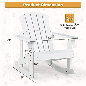 Giantex Wooden Adirondack Rocking Chair - Kids Outdoor Adirondack Rocker with Slatted seat, Smooth Rocking Feet, 300LBS Weight Capacity, Porch Rocking Chair for Balcony, Backyard, Poolside (1, White)