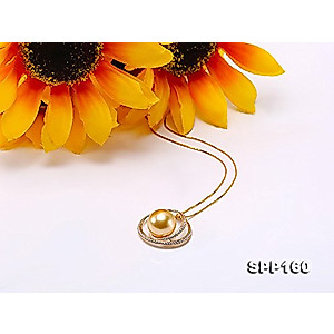 JYX Pearl 14K Gold Pendant AAA Quality Genuine 11.5mm Golden South Sea Pearl Pendant Necklace for Women