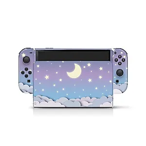 Tacky Design Purple Clouds Skin Compatible with Nintendo Switch OLED Skin Wrap Cover, Cute Moon Skin for Nintendo Switch OLED Stickers, Premium Vinyl 3M Full Wrap Decal