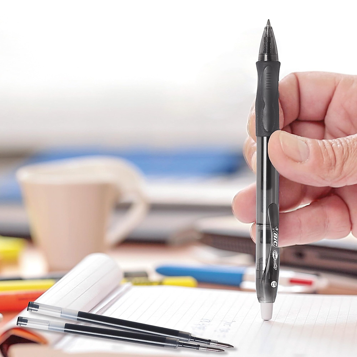 BIC Gel-ocity Original Black Gel Pens, Medium Point (0.7mm), 24-Count Pack, Retractable Gel Pens With Comfortable Grip