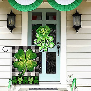 Artofy St Patricks Day Shamrock Small Decorative Garden Flag, Lucky Clover Irish Yard Lawn Outside Decor, Buffalo Plaid Check Farmhouse Outdoor Home Decoration Double Sided 12 x 18