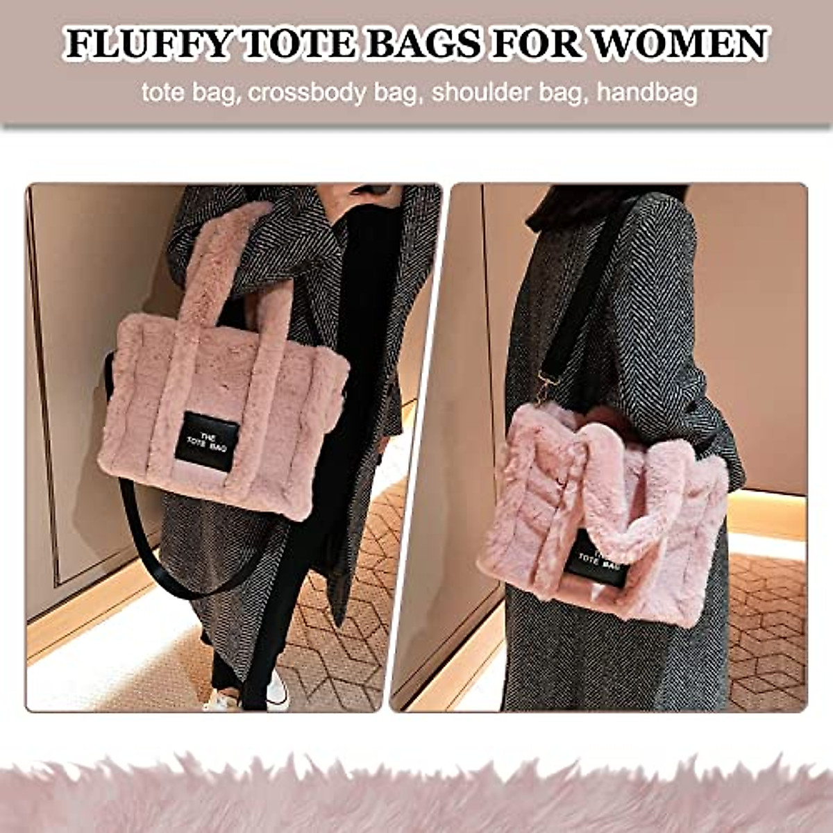 Zawasstu The Tote Bags for Women, Fluffy Tote Bags Top-Handle Crossbody Handbag Trendy Plush Tote Bag for Travel Work