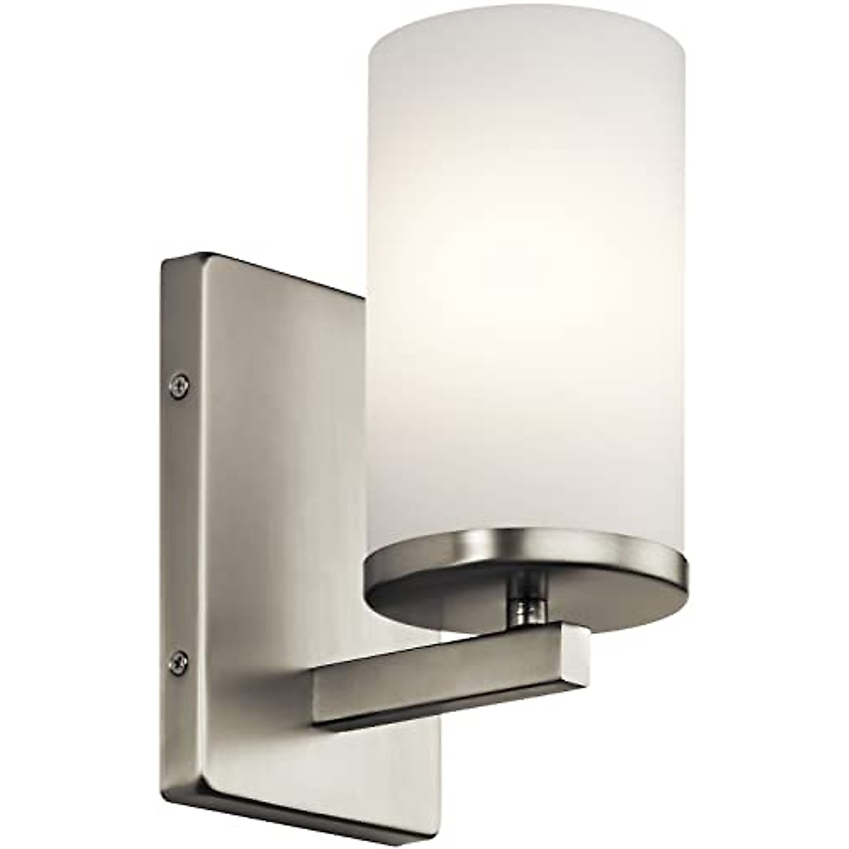 Kichler Crosby 9.25" Wall Sconce in Brushed Nickel, 1-Light Contemporary Hallway or Bathroom Light with Satin Etched Cased Opal Glass, (9.25" H x 4.5" W), 45495NI