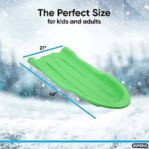 Superio Toboggan Snow Sleds, 4 Pack- 46” Plastic Open Back Slider for Kids and Adults- Heavy Duty Sleds with Holes for Pull Ropes (Ropes Excluded) for Downhill Sledding, Winter Outdoor Sports, (Green)