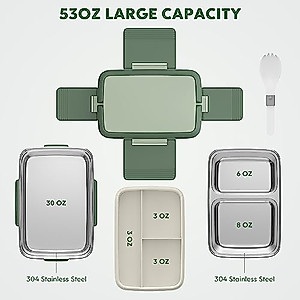 HOMETALL Stainless Steel Bento Box, Stackable Box Adult Lunch 1500ML-6 Compartment for Adults, BPA-Free Containers with Utensil On-the-Go Balanced Eating