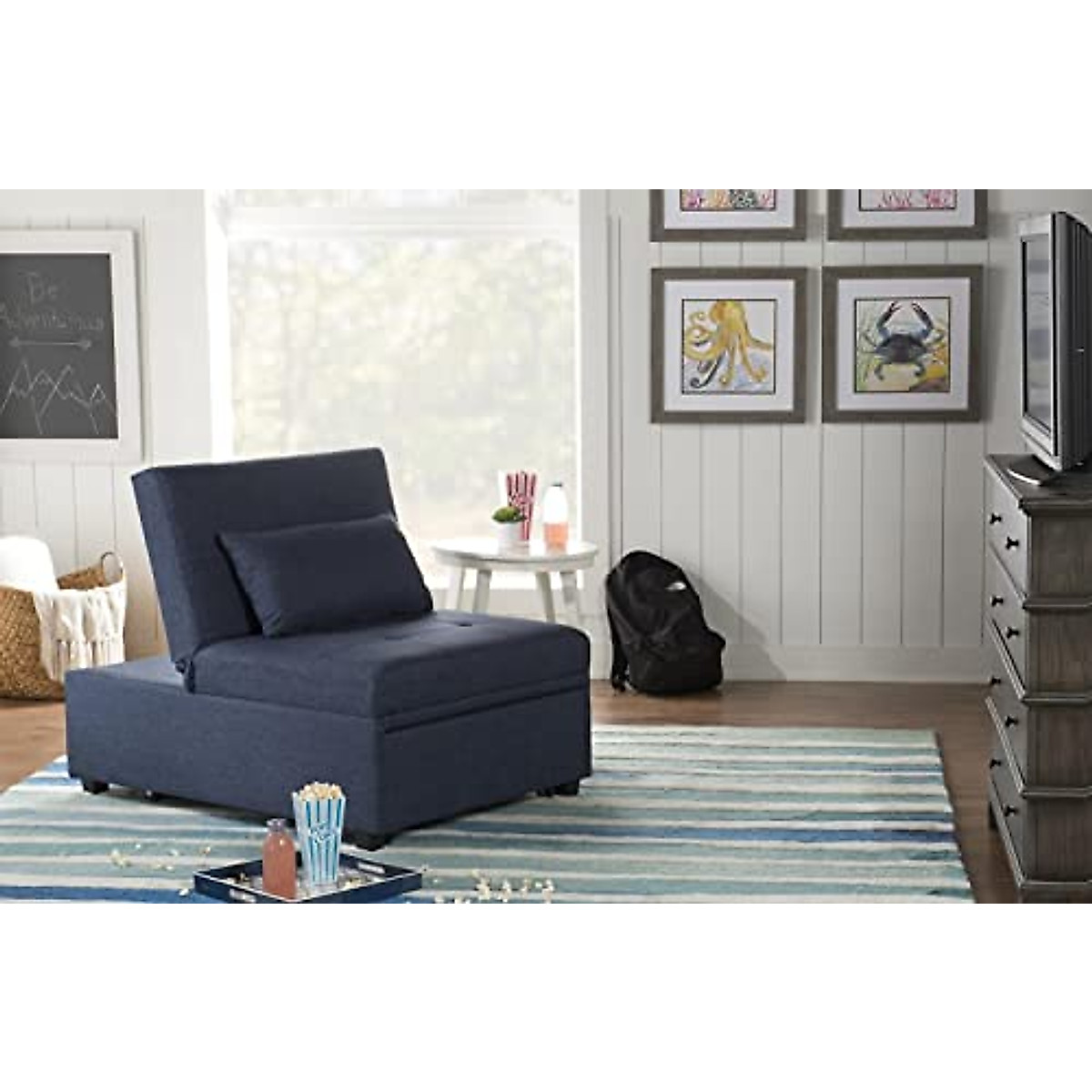 Powell Furniture Linon Boone Upholstered Convertible Sofa Bed in Blue