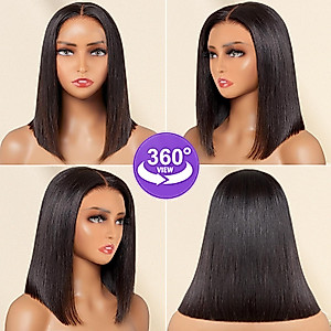 Kafangu Bob Wig Human Hair 13x4 HD Lace Front Wigs For Black Women Human Hair 180% Density Glueless Wigs Human Hair Pre Plucked with Baby Hair Short Straight Bob Wigs Natural Color 14inch