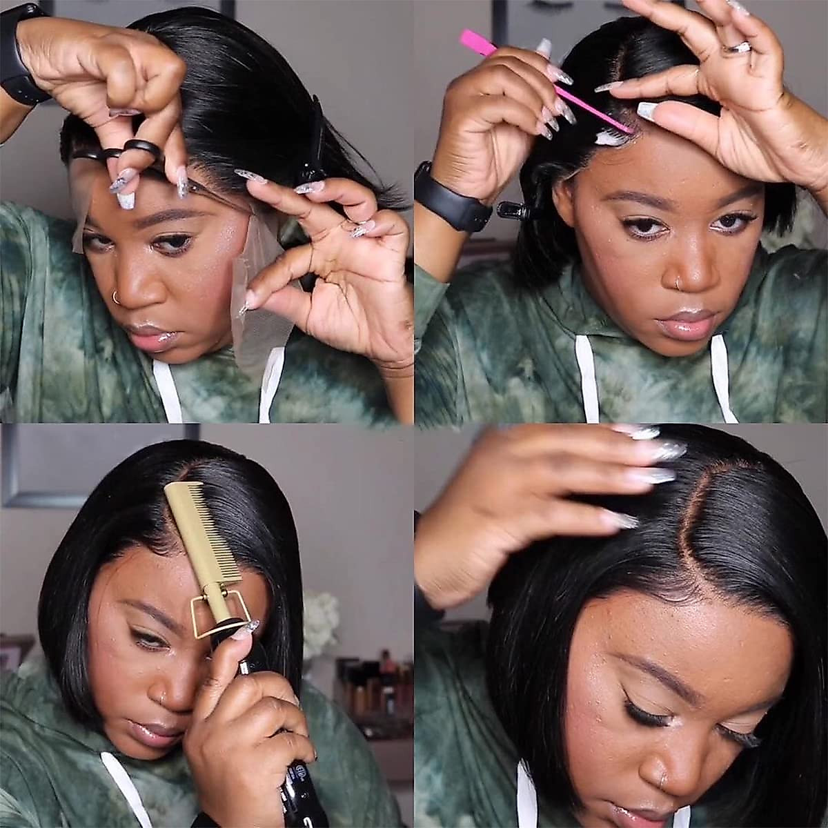 Sogram Bob Wig Human Hair Straight 12 Inch 13x4 Lace Front Wigs Human Hair 180% Density Pre Plucked with Baby Hair Short Bob Transparent Lace Frontal Wigs for Black Women